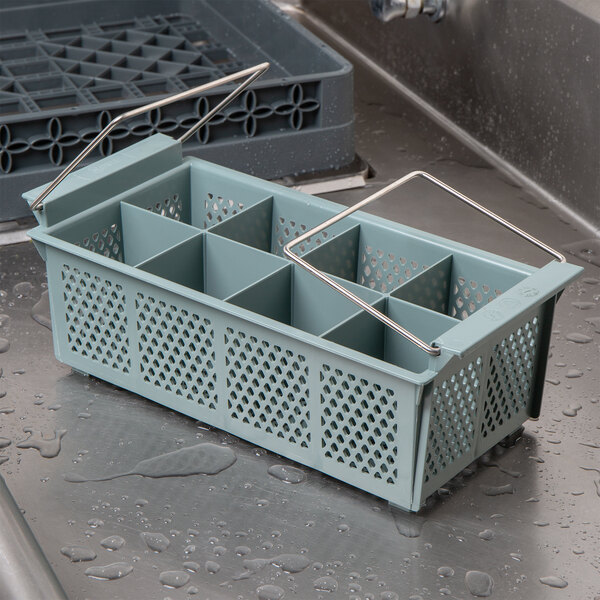Noble Products 8 Compartment Half Size Grey Flatware Rack with Handles