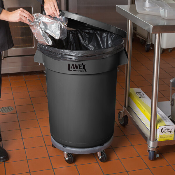 Lavex Janitorial 32 Gallon Black Round Commercial Trash Can with Lid ...
