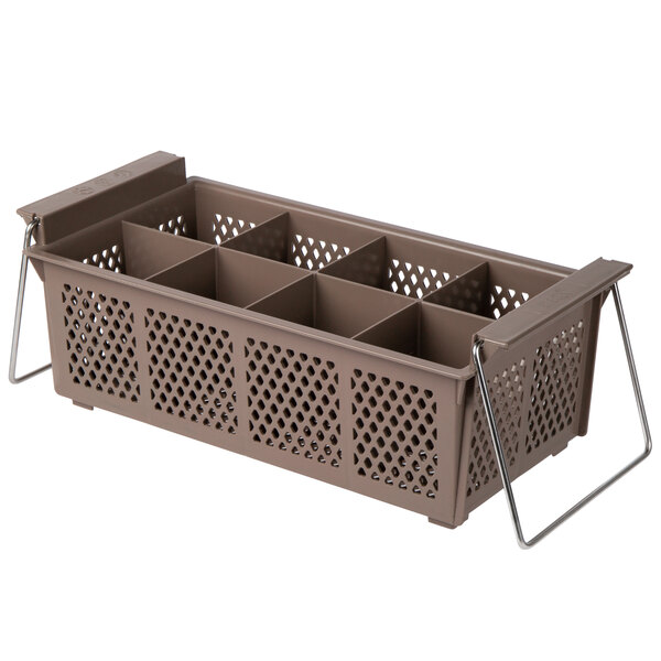 Noble Products 8 Compartment Half Size Brown Flatware Rack with Handles