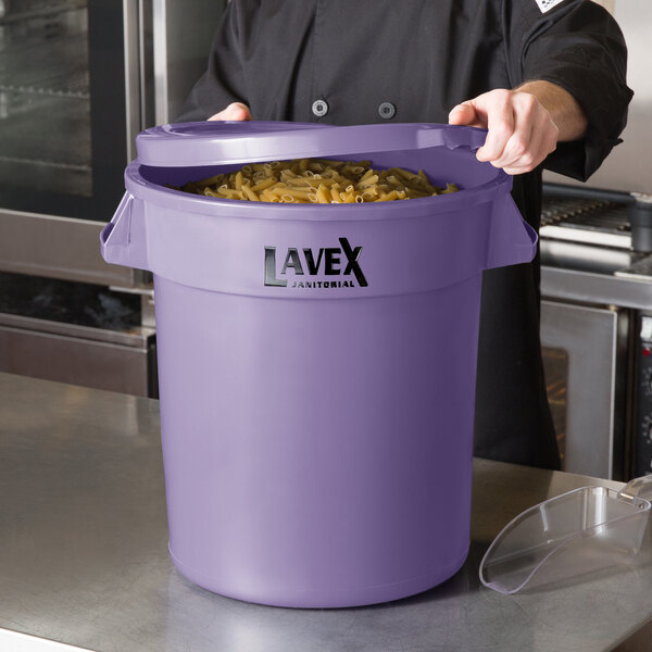 Lavex Janitorial 10 Gallon Purple Round Commercial Trash Can and Lid