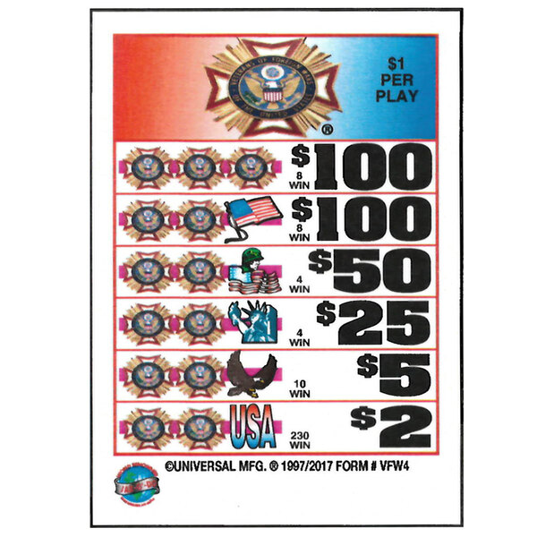 "VFW" 3 Window Pull Tab Tickets - 3132 Tickets per Deal - Total Payout ...