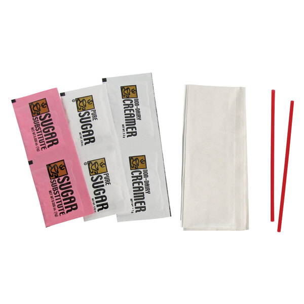 Double Serving Clear Coffee Condiment w/ Napkin Kit in Bulk