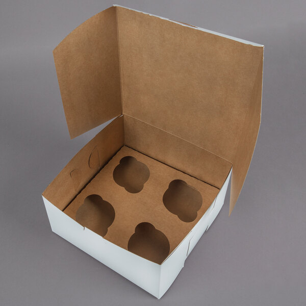 Baker's Lane 8" x 8" x 4" White Cupcake / Muffin Box with 4 Slot ...