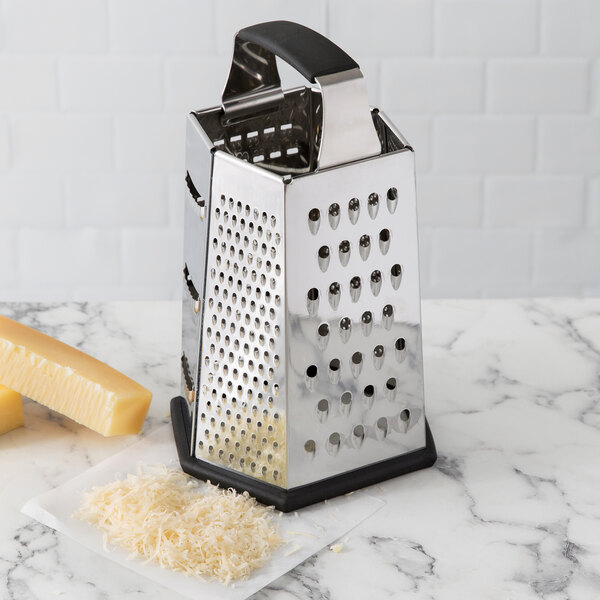 Choice 9 1/2" 6-Sided Stainless Steel Box Grater with Soft Grip