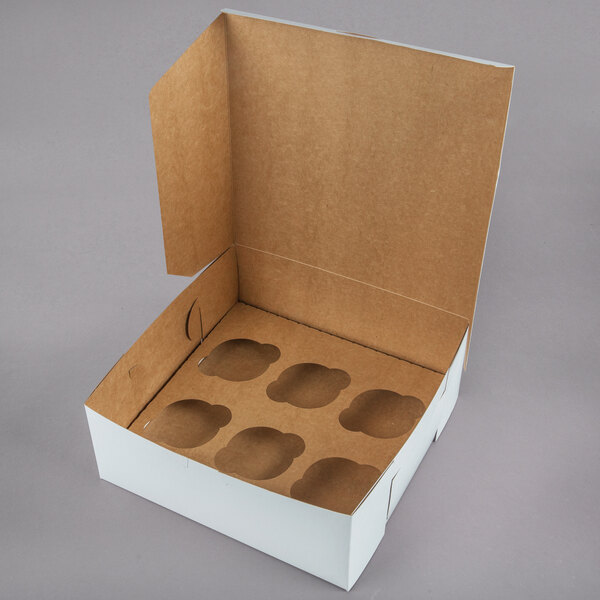 Baker's Lane 10" x 10" x 4" White Cupcake / Muffin Box with 6 Slot ...
