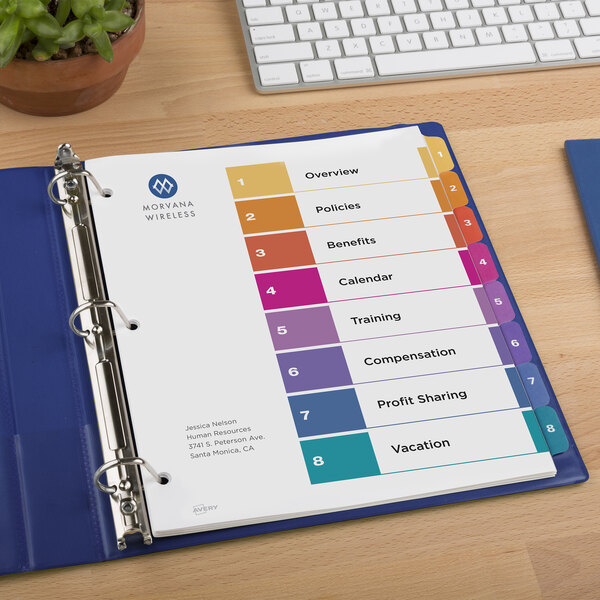 Avery 11071 Ready Index 8 Tab Multi Color Paper Printable Customizable 
