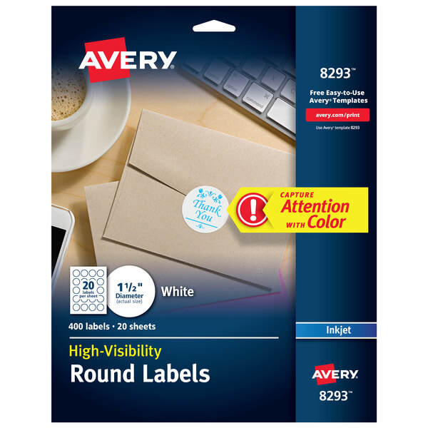 Avery 08293 High Visibility 1 1 2 Matte White Round Labels 500 Pack