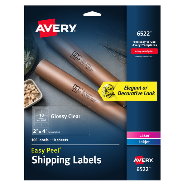 Avery 06522 2 X 4 Glossy Clear Easy Peel Permanent Printable Shipping 