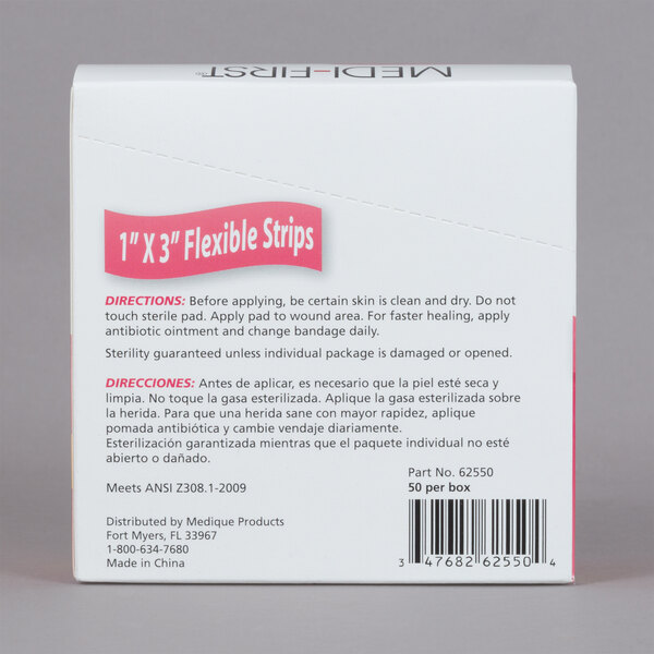 Medi-First 62550 1" x 3" Woven Adhesive Bandage Strip - 50/Box