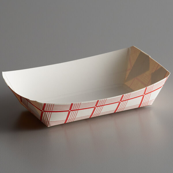 #40 6 oz. Red Plaid Paper Food Tray - 1,000/Case