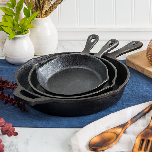 Valor 3-Piece Pre-Seasoned Cast Iron Skillet Set - Includes 6 1/2", 8 ...