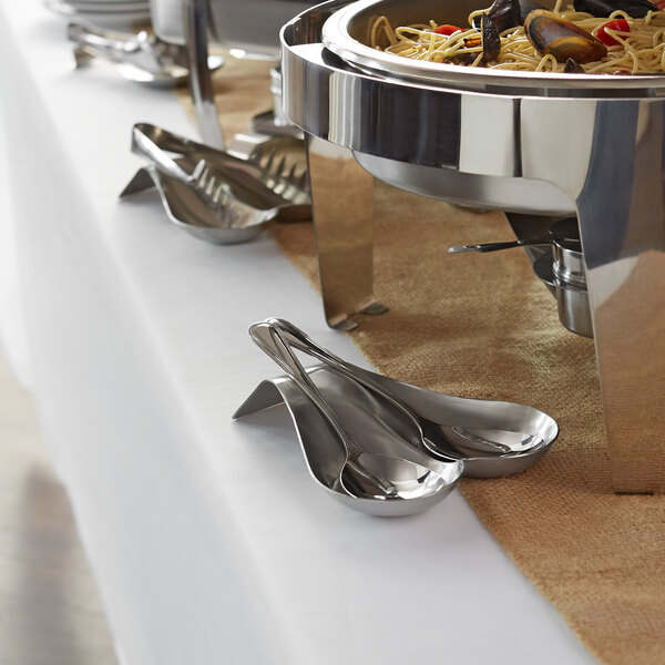 Tablecraft HB2 Double Spoon Rest - Brushed Stainless Steel