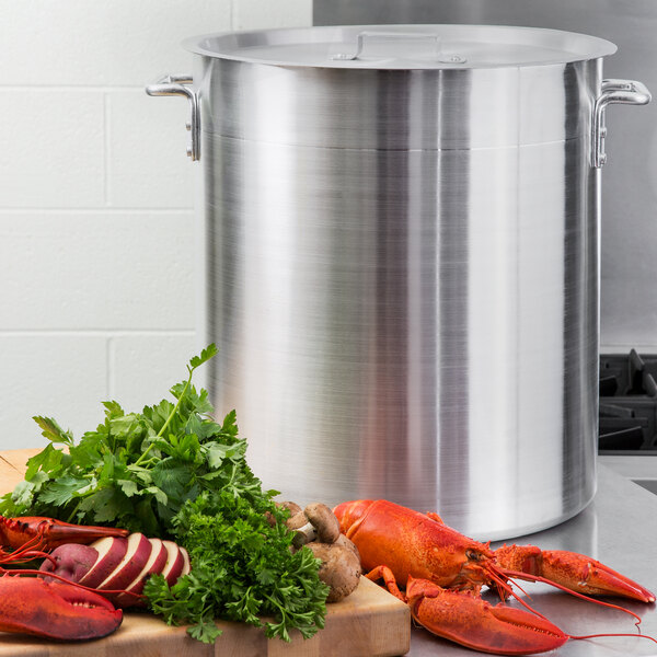 Choice 60 Qt. Standard Weight Aluminum Stock Pot with Cover