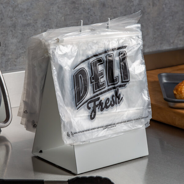 10" x 8" Printed "Deli Fresh" HDPE Plastic Deli Saddle Bag with Slide ...