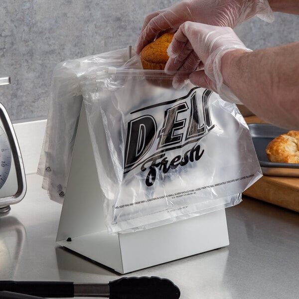 10" x 8" Printed "Deli Fresh" HDPE Plastic Deli Saddle Bag with Slide ...