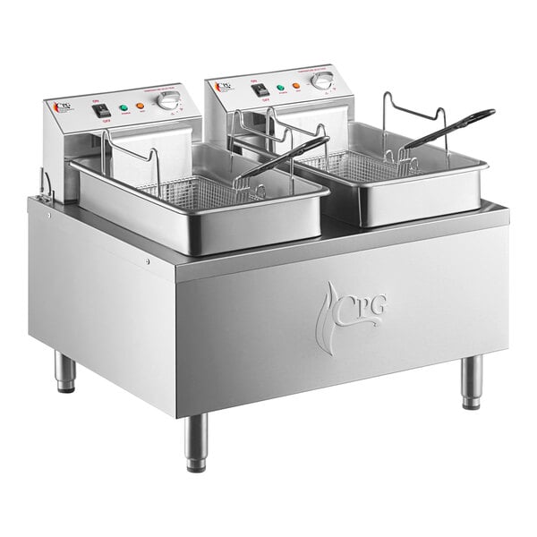 Cooking Performance Group EF302 30 lb. Dual Tank Heavy Duty Electric Countertop Fryer 208 240V 8400 11 000W