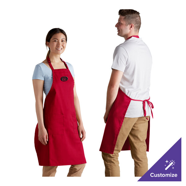Choice Red Customizable Poly-Cotton Adjustable Bib Apron with 2 Pockets ...