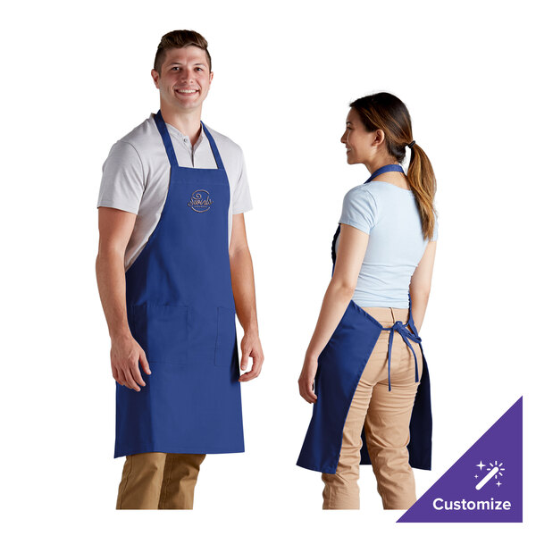 Choice Royal Blue Customizable Poly-Cotton Standard Bib Apron with 2 ...