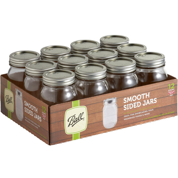 Ball 1440061501 16 Oz Pint Regular Mouth Smooth Sided Glass Canning Jar With Silver Metal Lid