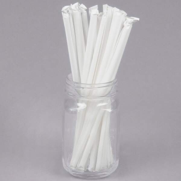 Choice 7 3/4" Jumbo Clear Wrapped Straw - 500/Box