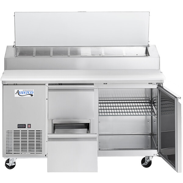 Avantco SSPPT-260D 60" 1 Door Refrigerated Pizza Prep Table with 2 Drawers