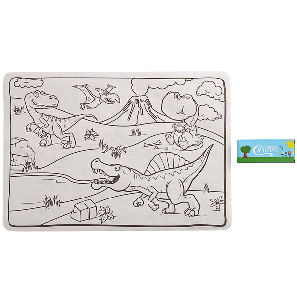 Choice 10" x 14" Kids Dinosaur Double Sided Interactive Placemat with 4 ...