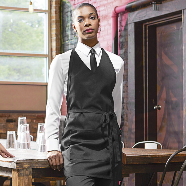 Uncommon Chef 3041 Black Customizable Poly-Cotton Twill V-Neck Tuxedo ...