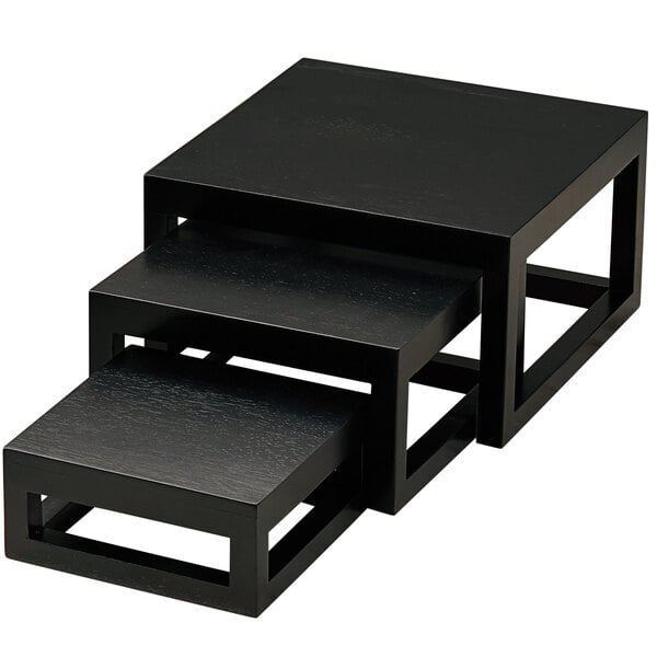 American Metalcraft AWRSP 3-Piece Black Wood Solid Frame Square Riser Set