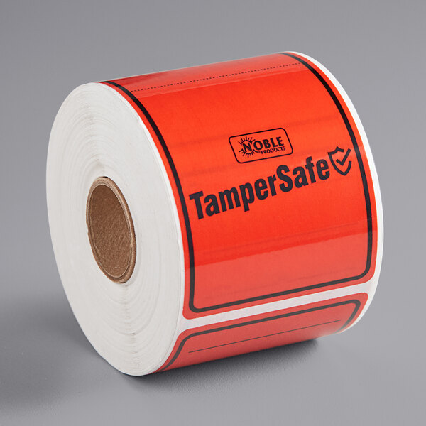 TamperSafe 2 1/2" x 6" Red Plastic Tamper-Evident Label - 250/Roll