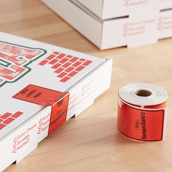 TamperSafe 2 1/2" x 6" Red Plastic Tamper-Evident Label - 250/Roll