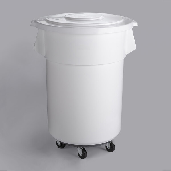 55 Gallon / 880 Cup White Round Mobile Ingredient Storage Bin with ...