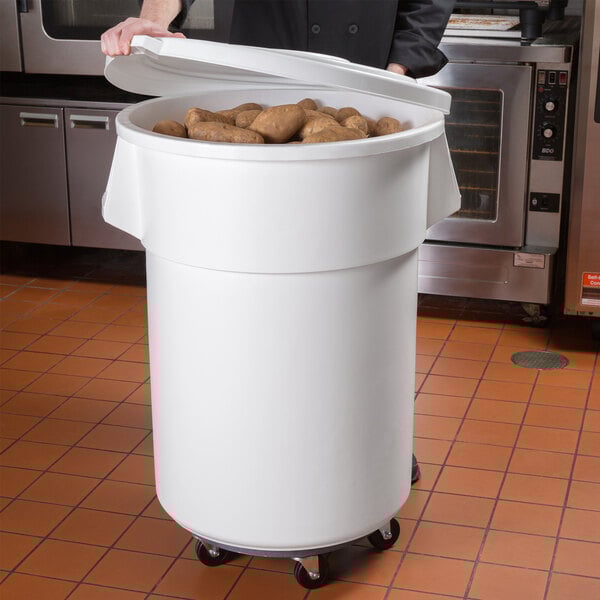 55 Gallon / 880 Cup White Round Mobile Ingredient Storage Bin with ...