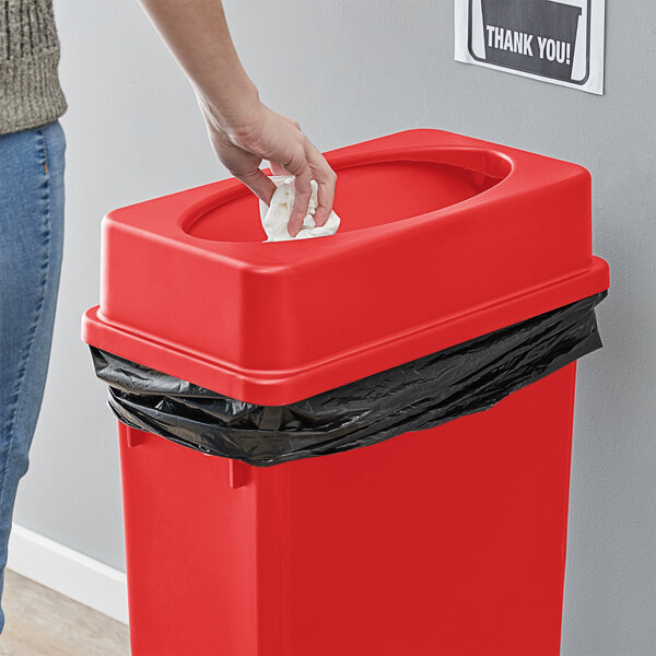 Lavex Janitorial Red Slim Rectangular Trash Can Drop Shot Lid
