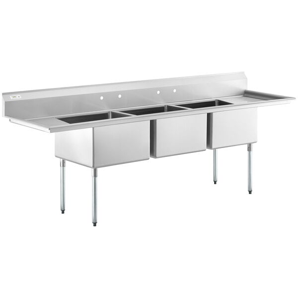 Regency 112" 16 Gauge Stainless Steel Three Compartment Commercial Sink ...