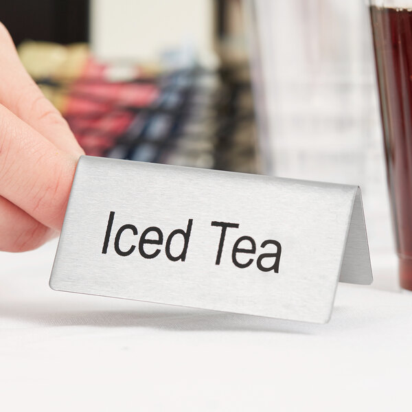 Choice 3" x 1 1/2" Double Sided Stainless Steel "Iced Tea" Table Tent Sign