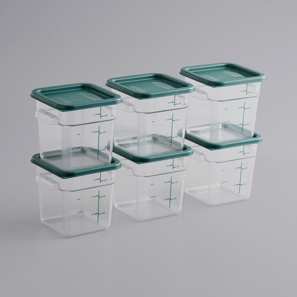 Vigor 4 Qt. Clear Square Polycarbonate Food Storage Container and Green ...