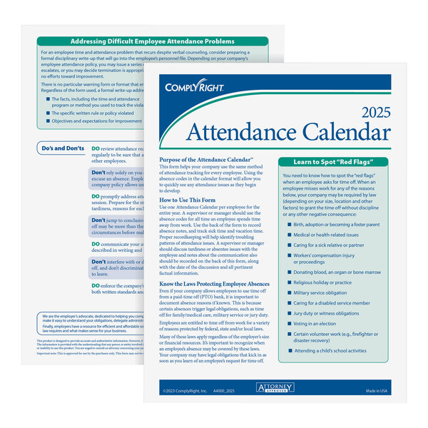 ComplyRight 2026 White Attendance Tracking Calendar Kit - 50/Pack