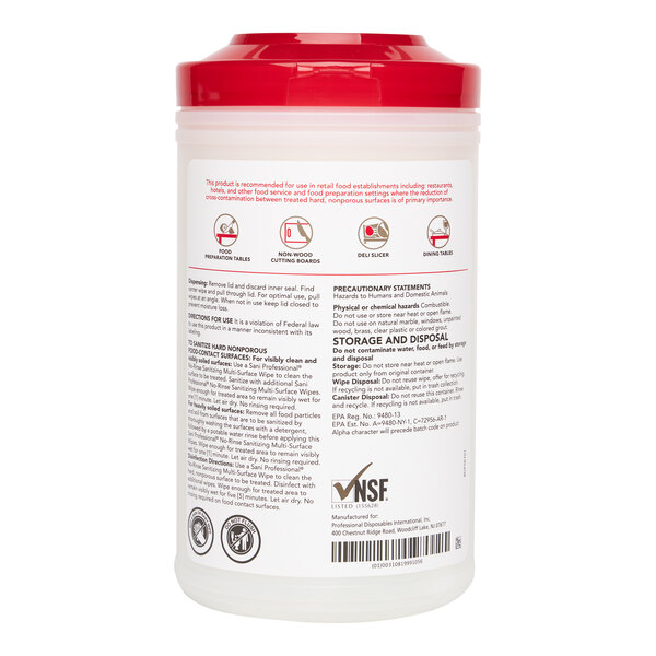 Sani Professional 7 3/4" x 9" 95 Count No-Rinse Sanitizing Multi ...