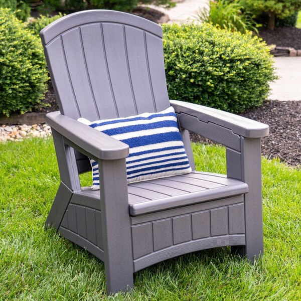 Suncast Peppercorn Gray UV Resistant Resin Adirondack Chair with 8.5 Gallons of Storage