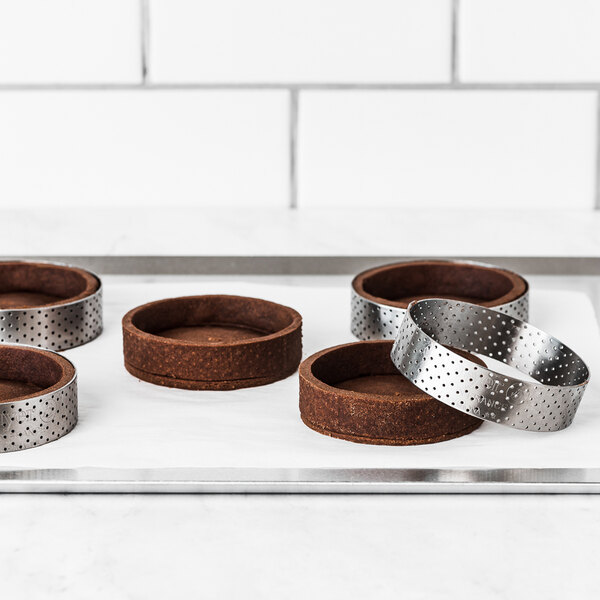 de Buyer Valrhona 8" x 13/16" Perforated Stainless Steel Tart Ring 3099.08