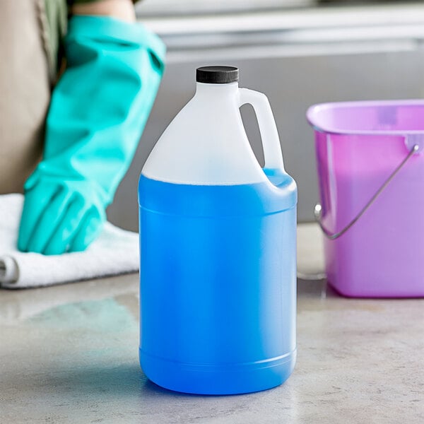 1 Gallon (128 oz.) Translucent HDPE Industrial Round Jug with Black ...