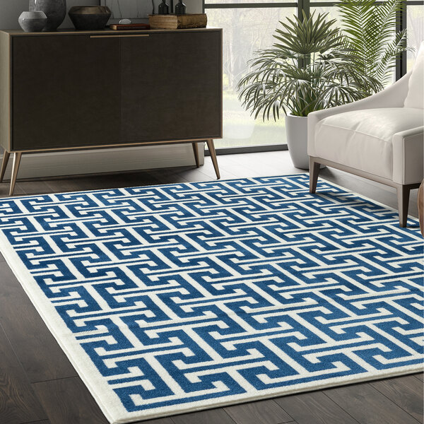 Abani Arto Collection 5' 3" x 7' 6" Cream / Blue Contemporary Geometric ...