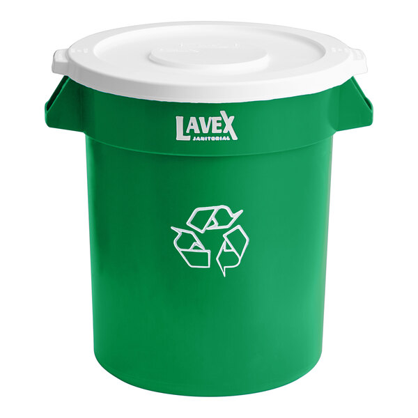 Lavex 20 Gallon Green Round Commercial Recycling Can with White Lid