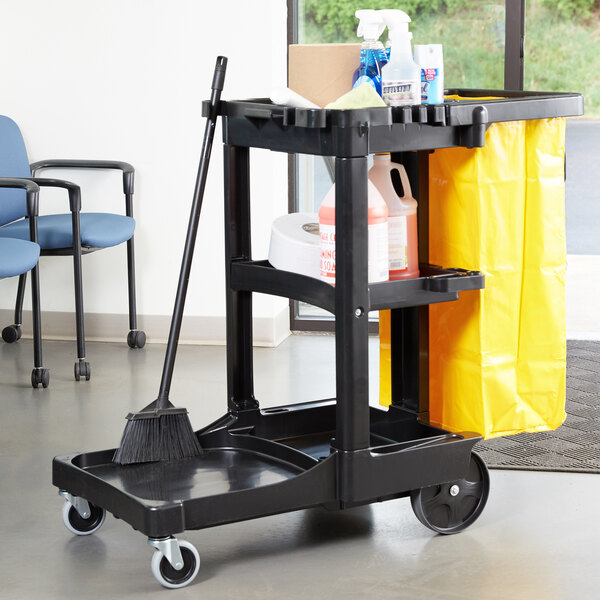 Rubbermaid® FG617388BLA Shelf Janitor Cart with Vinyl Zippered Bag