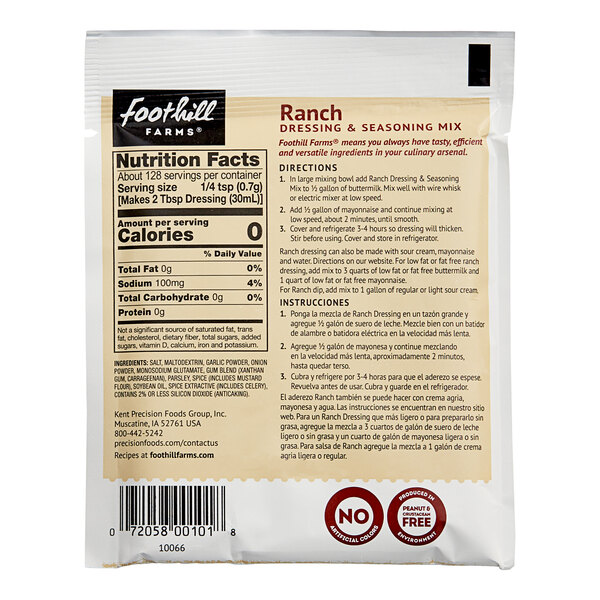 Foothill Farms Ranch Dressing Mix 3.2 oz. - 18/Case