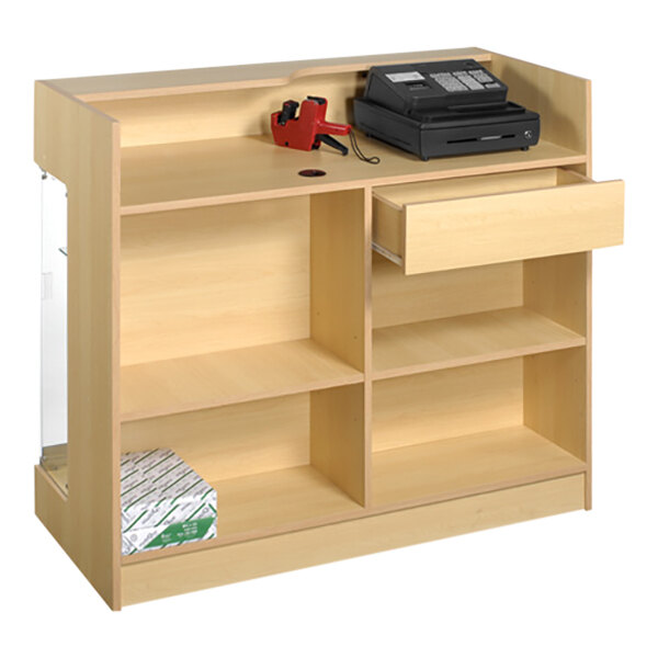 72" x 22" x 42" Maple Cash Register Counter with Locking Showcase
