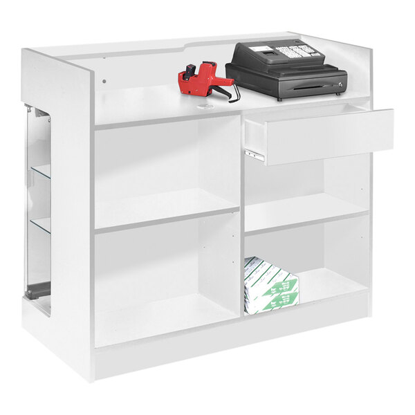 72" x 22" x 42" White Cash Register Counter with Locking Showcase