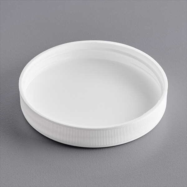 63/400 White Ribbed Plastic Cap with Foam Liner - 100/Pack