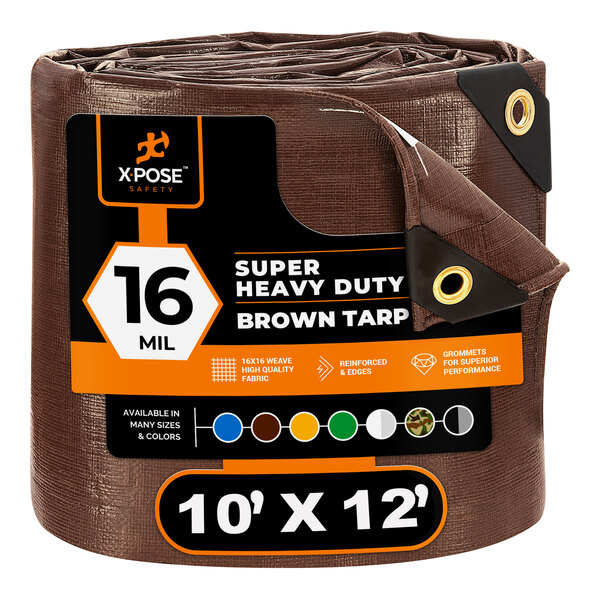 Xpose Safety 10' x 12' Brown Super Heavy-Duty Weatherproof 16 Mil ...
