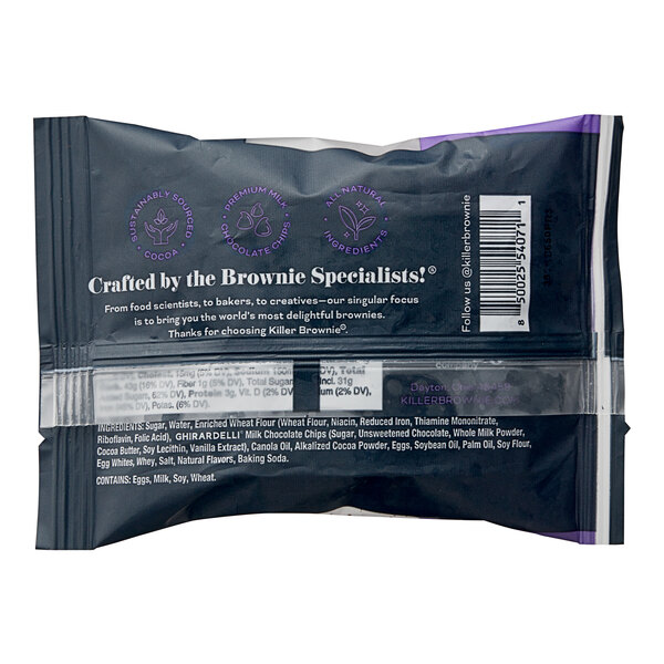Killer Brownie Individually Wrapped Chocolatier Brownie 2.75 oz. - 44/Case